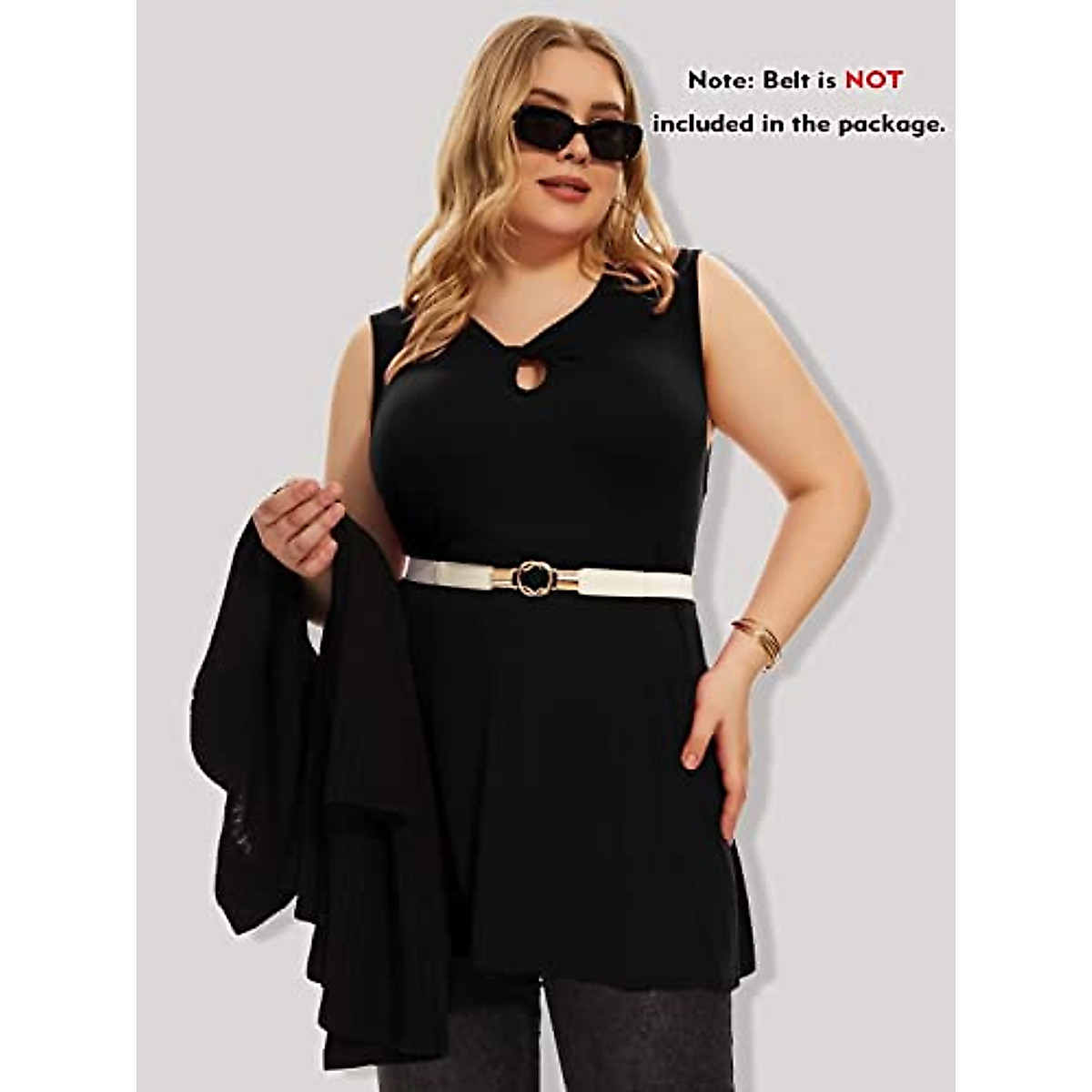 LARACE Plus Size Tank Tops for Womens Shirts Cut Out Trendy Clothes Loose Fit Tunics Twist Knot Sleeveless Blouses(Black 3X)