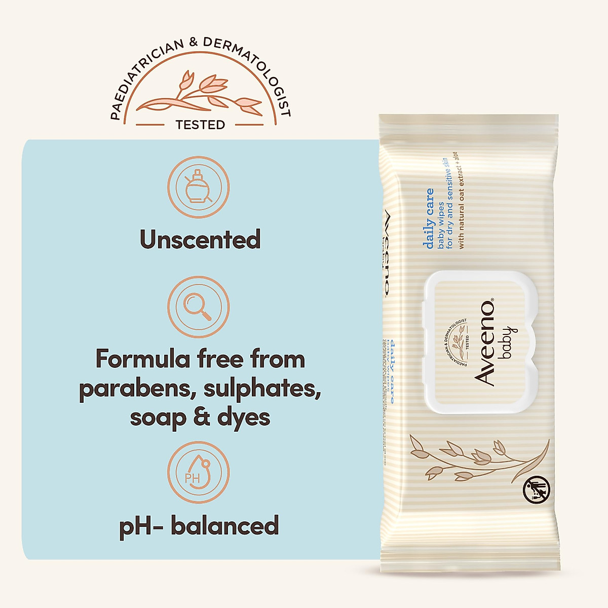 AVEENO Baby Daily Care Wipes - Cleanse Gently and Efficiently - Baby Wipes - Baby Essentials - 72 Wipes, Lid On Each Pack, Pack of 12 (864 Wipes in Total)