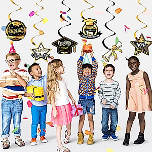 DONCIDAY Congrats Grad Banner Black and Gold, 2024 Graduation Hanging Swirls Graduate Sign for Classroom Decorations