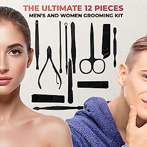 Manicure and Facial Care Set with Nail Clippers - Stainless Steel Manicure Kit - Portable Nail and Cuticle Care Travel Kit - Unisex for Men and Women (12 Pieces)