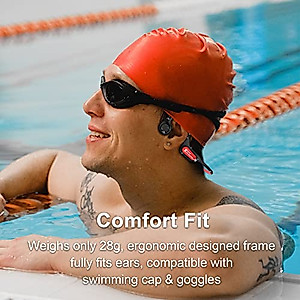 RR SPORTS Bone Conduction Headphones, Open Ear Bluetooth 5.3 Sport Earphones with Built-in Mic and MP3 Player 16G Memory, IPX8 Wireless Waterproof Headset for Swimming, Running, Cycling (Black-Red)