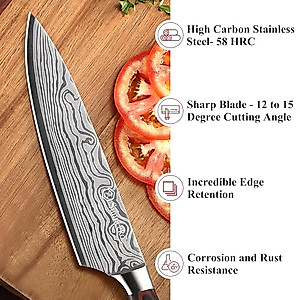Sunnecko Chef Knife 8 inch,High Carbon Stainless Steel Kitchen Knife,Ultra Sharp Gyutou Cutting Knife with Sheath and Gift Box for Family & Restaurant