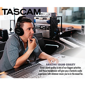 Tascam TH-03 Studio Headphones – Closed Back, Padded, Adjustable Pro Audio Headset with Gold Tip 1/8 inch to 1/4 inch Adaptor