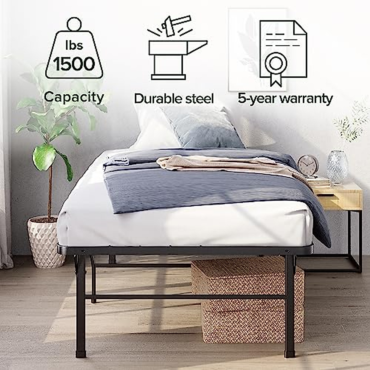 ZINUS SmartBase Heavy Duty Mattress Foundation / 18 Inch Metal Platform Bed Frame / No Box Spring Needed / Sturdy Steel Frame / Underbed Storage, Twin