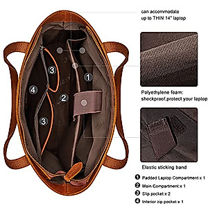 S-ZONE Women Vintage Genuine Leather Tote Bag Large Shoulder Purse Work Handbag (Cognac)