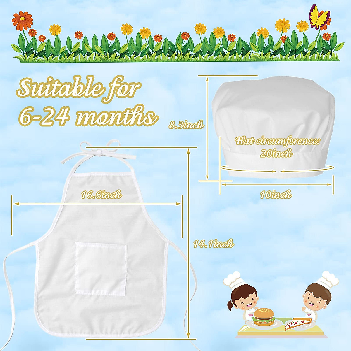 SPOKKI Baby Photography Prop, Chef Hat Apron Photo Props Costume Come with 2PCS Photography Hair Clips for Infant Twins | 6-24 Months (Boy)