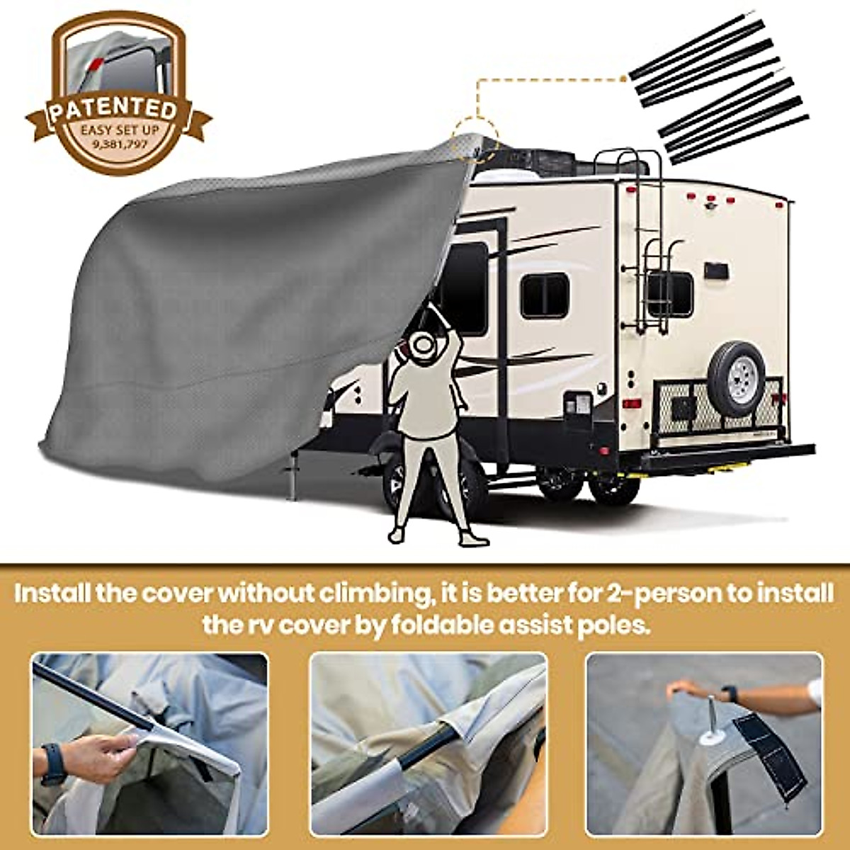 Leader Accessories 5th Wheel Cover RV Cover (26'-29', Grey/Easy Setup W Tire Covers)