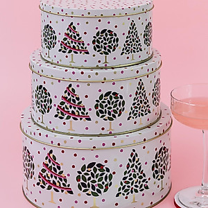 Kate Spade New York Decorative Tins with Lids, 3 Piece Nesting Tins, Small Medium & Large Metal Cookie Tins, Christmas Cookie Containers, Tins for Gift Giving and Storage, Evergreen Confetti Dot