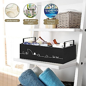 Wooden Tampon Holder for Bathroom, Shark Week Tampon Storage with Handles, Farmhouse Bathroom Storage Container for Underwear, Roll Paper, Wipes, Sanitary Tampon, Feminine Product Organizer, (Black 2)