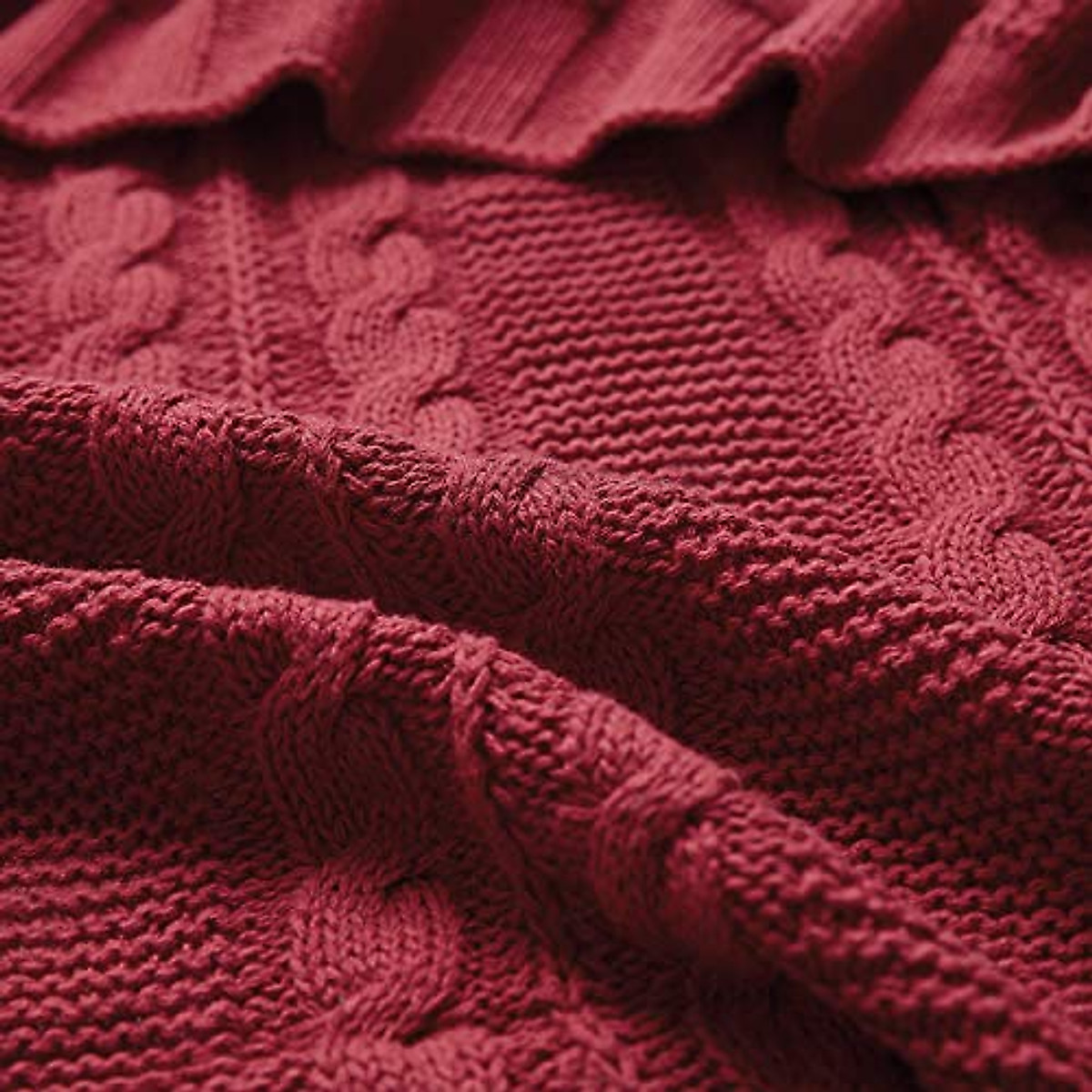VCNY Home | Dublin Collection | Throw Blanket - 100% Cotton in Cable Knit Weave, Ultra Plush, Luxuriously Warm - for Bed, Couch, or Chair, Throw, Red 50x70