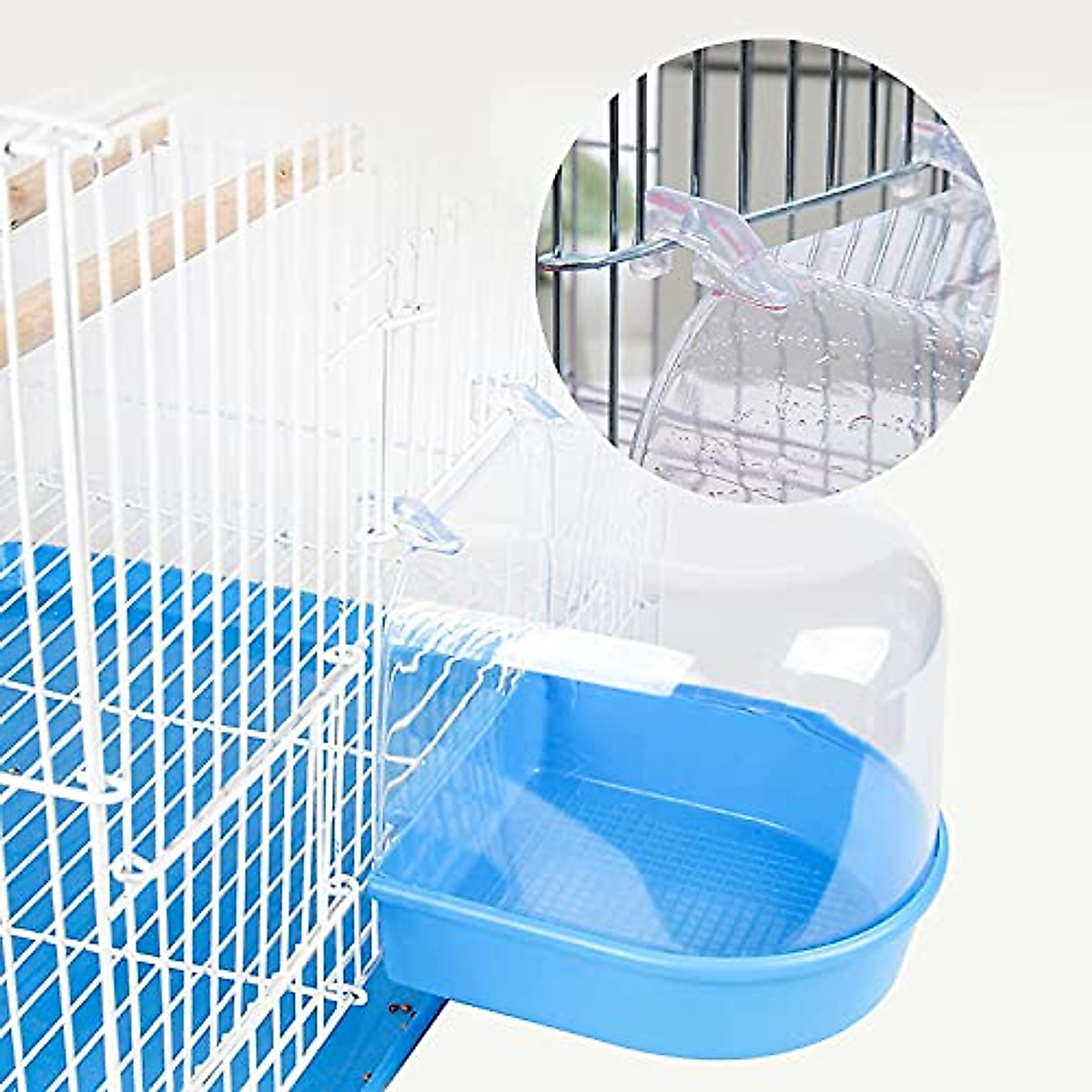 Bird Bath Tub,Hanging Bathtub Bird Cage Supplies with Hooks,Water Shower Transparent Box Food Feeder Holder Tray for Small Birds, Canary, Budgies,Parrot 13X14X13cm