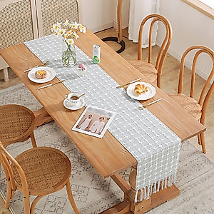 Hsvanyr Farmhouse Rustic Table Runners with Tassels Rectangle Embroidered Dresser Scarf for Kitchen Dining Picnic Coffee Table,13inch by 118inch