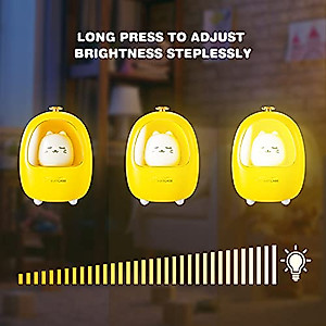 Smilodon Night Light Kids, Bedside Lamp for Children, Cute Toys for Kids, Children's Room Decoration, Kawaii Baby Night Light, Yellow Kitten, Portable, USB Rechargeable, Dimmable