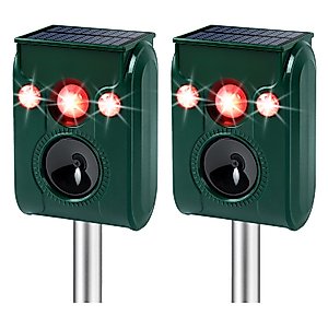 PGFIT 2 Pack Solar Animal Repellent, Ultrasonic pest Repeller, Cat Repellent Outdoor, Squirrel Repellent, Deer Repellent,Waterproof,Siren and Flash Animal Repellent,Repel,Dog, Raccoon, Skunk,Rodent.