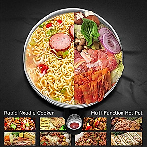 Topwit Electric Hot Pot Mini, 1.2 Liter Electric Cooker, Noodles Cooker, Electric Kettle with Multi-Function for Steam, Egg, Soup and Stew with Over-Heating Protection, Boil Dry Protection, Dual Power