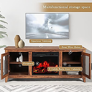 Vikiullf TV Stand with Electric Fireplace - Fireplace TV Console for TV up to 65", Home Entertainment Center with Storage Cabinet, Living Room TV Stands, Rustic Oak