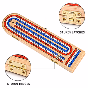 ropoda Cribbage Board Game, Classic 3 Track Board with 9 Cribbage Pegs, A Deck of Playing Cards and Storage Area, Portable and Foldable Wooden Board Game