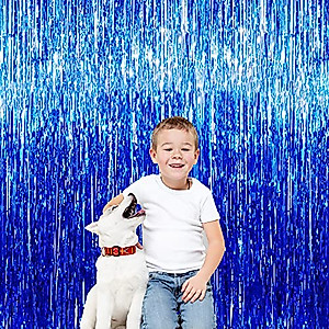 GOER 3.2 ft x 9.8 ft Metallic Tinsel Foil Fringe Curtains Party Photo Backdrop Party Streamers for Birthday,Graduation,New Year Eve Decorations Wedding Decor (Navy Blue,1 Pack)