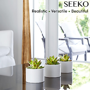 Small Fake Succulents (3 Pack) - Potted Faux Plants for Modern Home, Dorm, Bathroom, Shelf, Laundry Room or Coffee Table Decor for Indoor Use