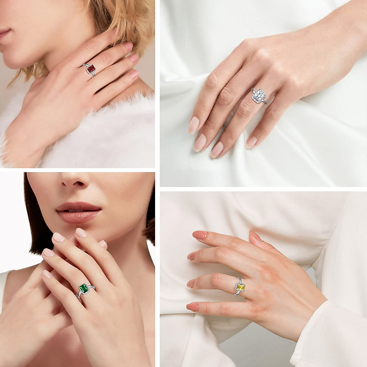 Bestyle 925 Sterling Silver Square Crytsal Cubic Zirconia Rings | Classic Silver February Amethyst Crystal Birthstone Rings for Women, Great Birthday Gift for Daughter/Wife/Mom/Grandma