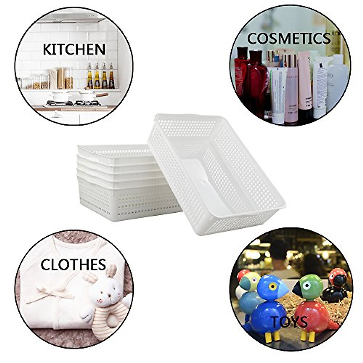 Lesbin Plastic Storage Trays Baskets/Organizing Baskets, 13.2 Inches x 9.6 Inches x 3.6 Inches, Set of 6 (White)