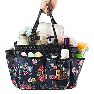 NINU Portable Mesh Shower Caddy Bag, Travel Shower Basket Tote for Bathroom Accessories, College Dorm Room Essentials- Flower Design