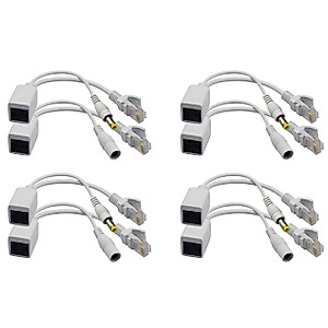 zdyCGTime Passive PoE Injector and PoE Splitter Kit with RJ45 Ethernet and Power via DC 5.5x2.1 mm F/M Adaptor Connector（White 4 Pairs