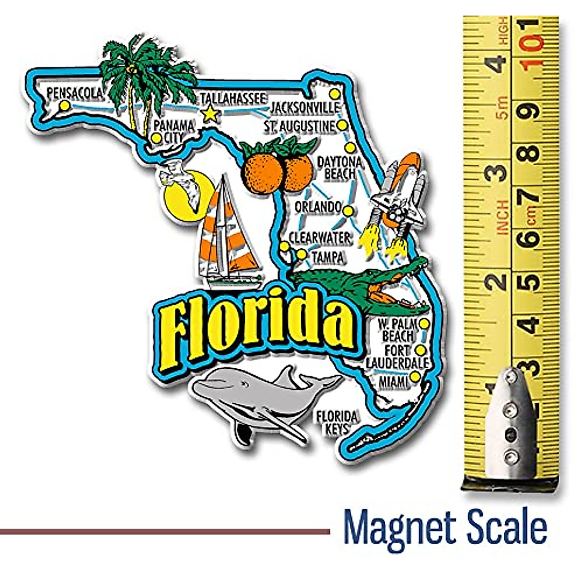 Florida Jumbo State Magnet by Classic Magnets, 4" x 4", Collectible Souvenirs Made in The USA