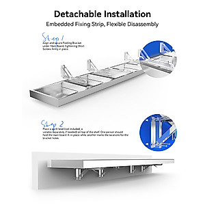 ZeroPone Stainless Steel Folding Wall Shelf 72L x 12W Inch,Stainless Steel Folding Drop-Down Food Shelf Stand,for Kitchen, Restaurant, Garage, Laundry Room, Food Truck, Window Service