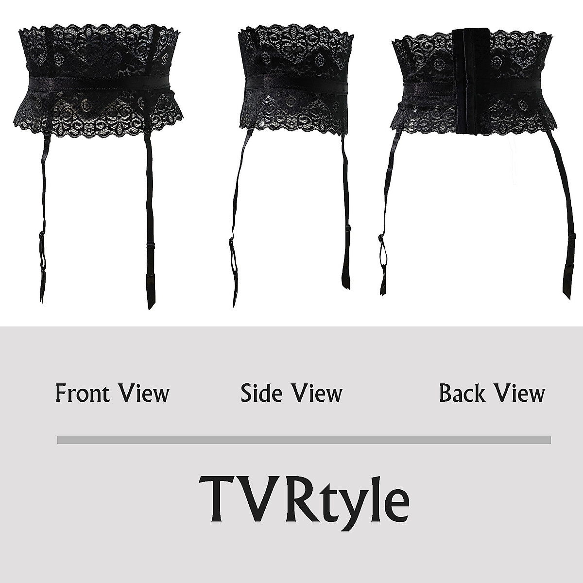 Women Lace 4 Straps Metal Buckles Mysterious Black Sexy Garter Belt for Stockings S508B (Medium)