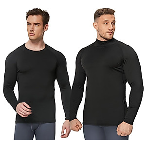 TELALEO 5 Pack Men's Thermal Compression Shirts Long Sleeve Turtle Mock Neck Shirts Athletic Base Layer Top Winter Cold Gear L
