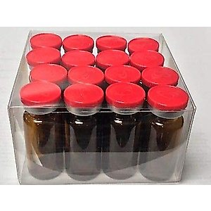 10ml Sterile Amber Empty Vial with Red Flip Cap Seal and Grey Butyl Stopper 16pk
