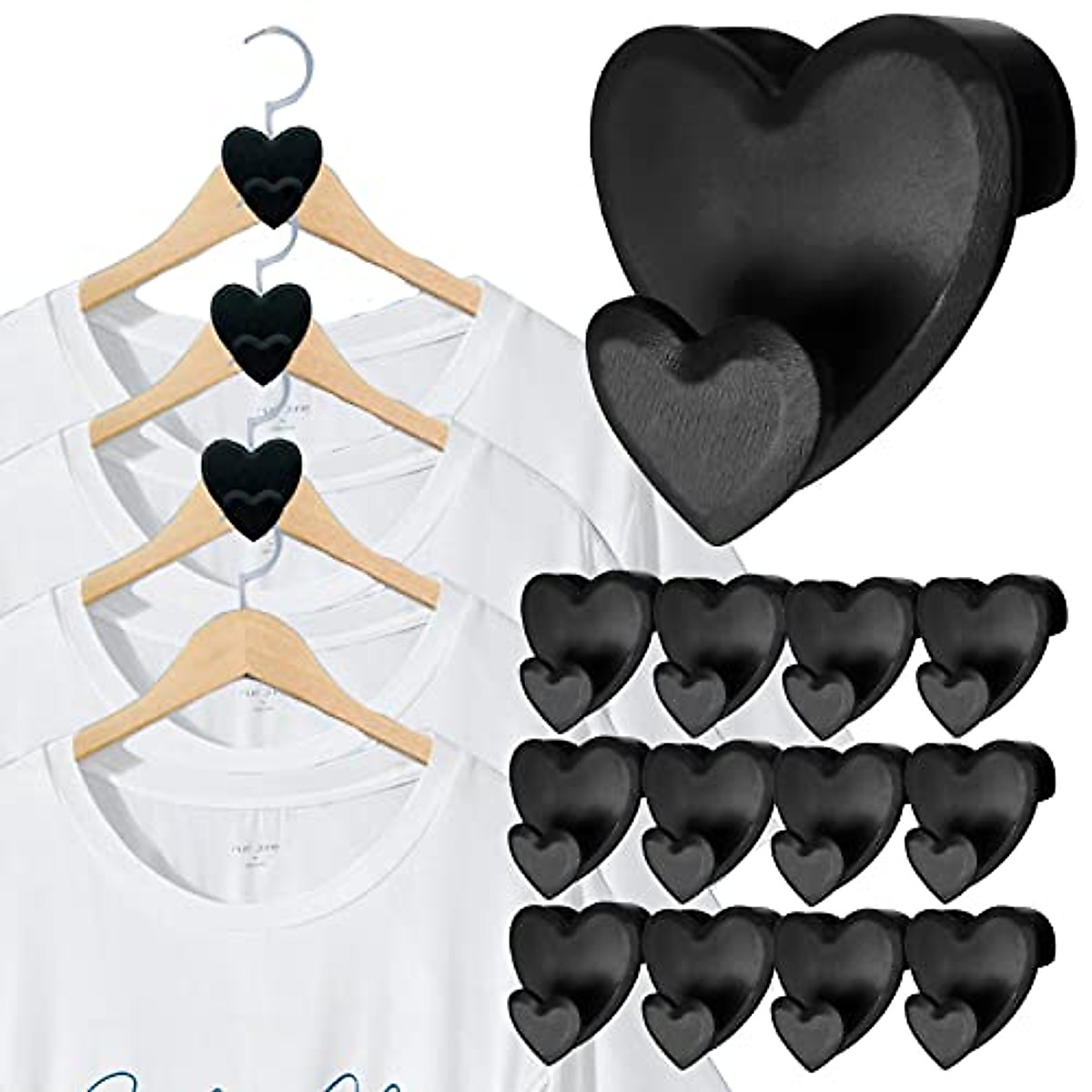 Space Triangles for Hangers, 12 Pcs Space Saving Closet Organizers and Storage Shelves Hanger Extender for Heavy Duty Cascading Connection Hook (Heart Shape)