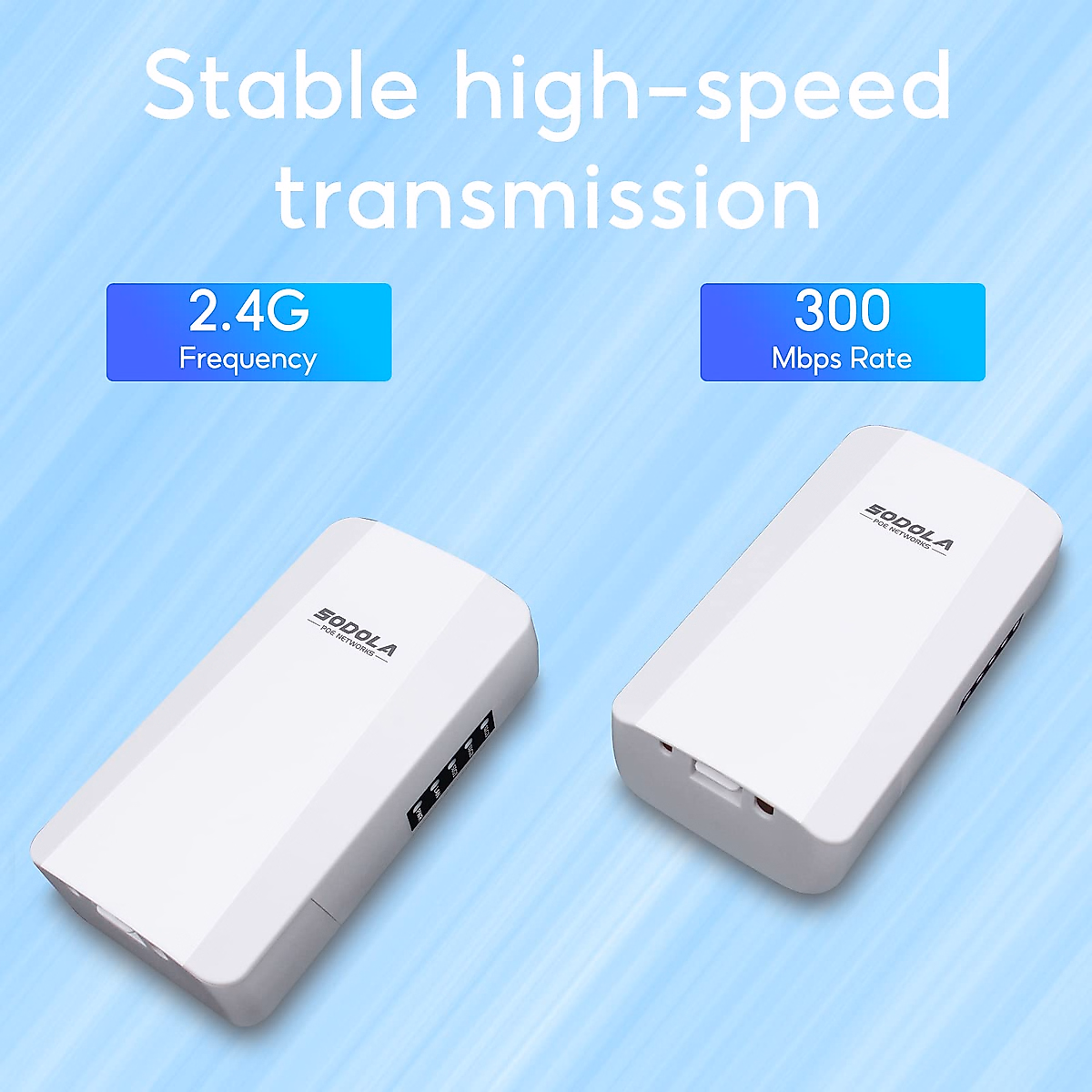 SODOLA WiFi Bridge 300Mbps, 2.4G Outdoor CPE Point to Point 1KM Long Range Access with 12DBi High Gain Antenna,2 RJ45 LAN Ethernet Port,24V PoE Power, IP65 Waterproof Wireless Bridge 2 Packs