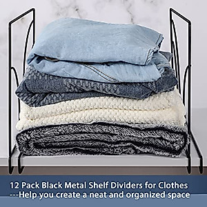 smusei Shelf Dividers, 12 PCS Wire Shelf Divider Separators Vertical Closet Shelf Organizer for Clothes, Book and Bedroom Bathroom Office Kitchen Organization, Black