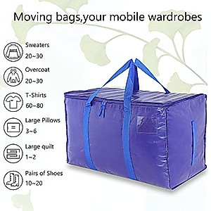 BOCAR Oversized Home Moving Bags Heavy Duty Extra Large Storage Bags for Clothes with Zippers Carrying Handles, Space Saving Alternative to Moving Box Packing Moving Supplies (MB-001-Blue-3)