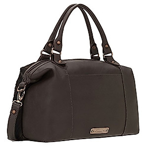 American West Satchel-Leather Zip Top Convertible Bag- KeyTag Purse Charm (Cow Town Chocolate w Hair)