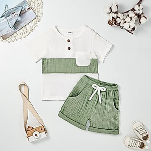 ODIMAME 2T Boy Clothes Toddler Boy Shorts Summer Outfits Patchwork T-Shirt Pocket Short Pants Set Light Green 2-3 Years