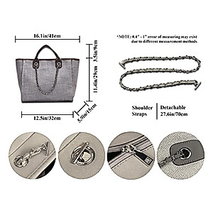XACKWUERO Women Fashion Classic Canvas Bag Shoulder Handbag Tote Shopper Bag with Chain Shoulder Strap (A Grey)