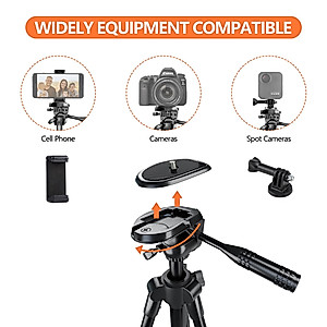 Polarduck Camera Mount Phone Tripod Stand: 51-Inch 130cm Lightweight Travel Tripod for iPhone with Remote & Phone Holder & GoPro Adapter Compatible with iPhone & Android Cell Phone | Matte Black
