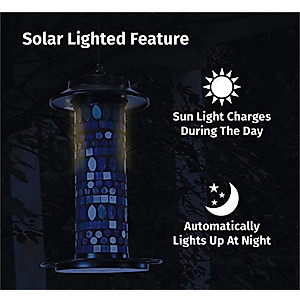 Sun-Ray 811015 Amethyst Mosaic Solar Lighted Bird Feeder Hanging Lantern - Multicolor/Violet/Purple/Blue