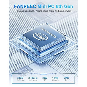 FANPEEC Fanless Mini PC Core i3 6157U, Industrial PC Windows 10 Pro 64GB RAM 512GB SSD 1TB HDD, WiFi 5, BT 4.2, 8 x USB 2.0, 2 x Ethernet Ports, 2 x HD Mini Desktop Computers