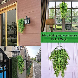 GBESTWOOW Fake Fern Artificial Hanging Ferns Outdoor Faux Hanging Greenery Plant Indoor UV Resistant Plastic Plants for Wall, Wedding Party, Holiday Decor-2Pcs