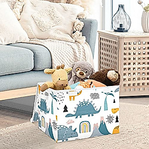 SUABO Dinosaur Cartoon Funny Dinosaur Storage Bin with Lid Large Oxford Cloth Storage Boxes Foldable Home Cube Baskets Closet Organizers for Nursery Bedroom Office