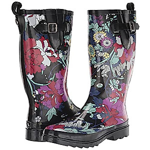 Sakroots Women's Rhythm Rain Boot, Black Flower Power, 8