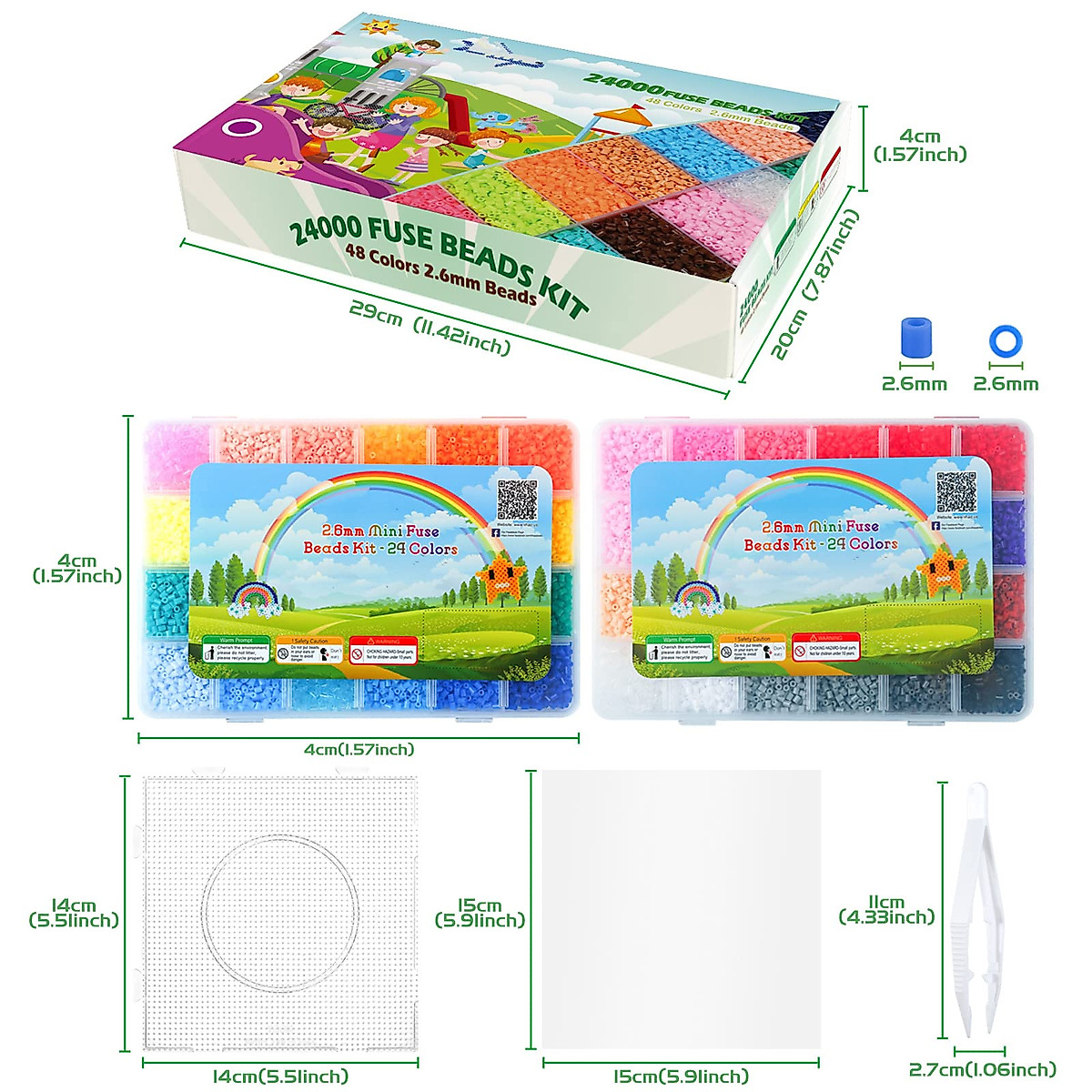 LIHAO 2.6mm Fuse Beads Kit for Crafts 24000 pcs 48 Colors Mini Fuse Beading Kit, Multicolored Iron on Fused Beads Kit, Great Supplies for Fuse Beads Artist