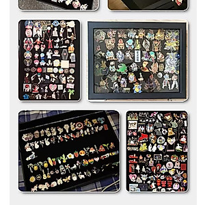 Wowagoga 11x8 Inch Dustproof Enamel Pin Display Case Shadow Box Frame with Hooks for Military Medal Jewelry Pin Badge Collection, Black