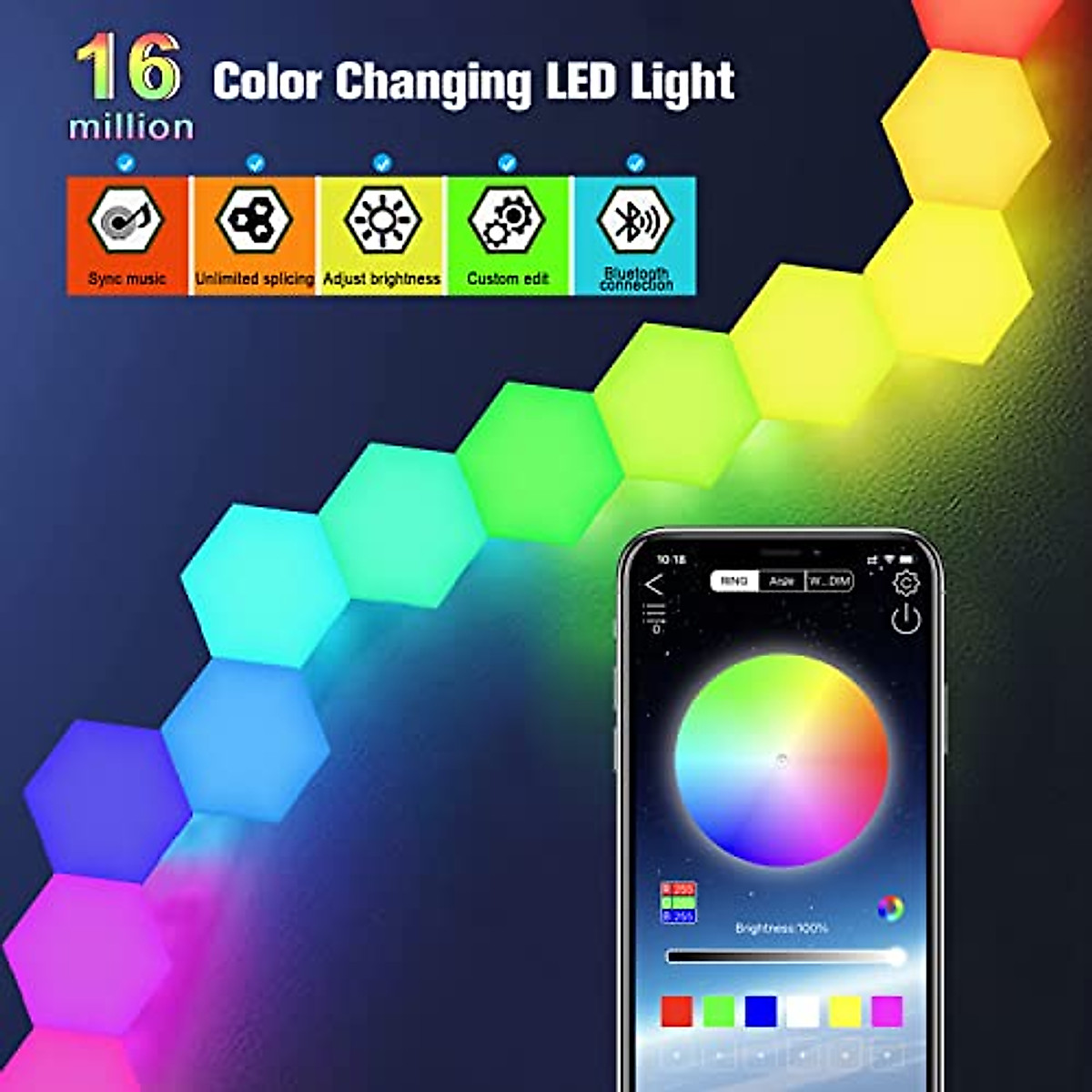 RWALOMOP LED Exit Sign with Emergency Lights, Two LED Adjustable Head Emergency Exit Lights, Hexagon Led Light for Bedroom/Gaming Room RGB Decor,led Wall Decor/Lighting Hexagon