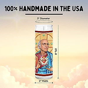 Larry Celebrity Prayer Candle - Funny Saint Candle - 8 inch Glass Prayer Votive - 100% Handmade in USA - Novelty Celebrity Gift