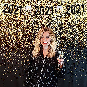 Black and Gold Photo Booth Backdrop - Perfect Party Decoration for Graduation, Birthday, Christmas, New Years Eve, Bachelorette, Weddings, Prom | Gatsby Photo Booth | Measures 6ft x 6ft